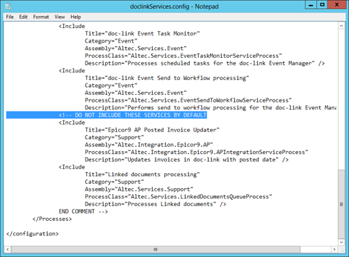 Modifying the doclinkServices.config file